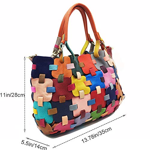 Segater Multicolor Hobo Shoulder Bag Genuine Leather Random Colorful Square Splicing Handbag Large Tote Satchels Crossbody Purses