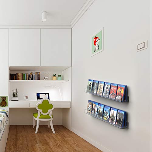 MaxGear Acrylic Floating Bookshelves, 36 Inch (2 Pack) Invisible Acrylic Floating Wall Ledge Shelf Wall Mounted Nursery Kids Bookshelf, Clear Storage Shelves Display Organizer for Bedroom, Kids Room