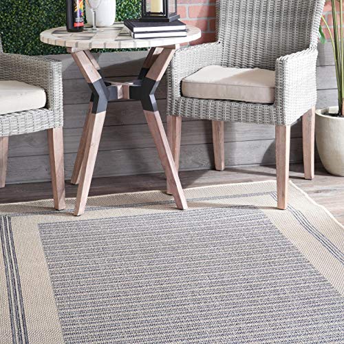 nuLOOM Charter Bordered Solid Indoor/Outdoor Area Rug, 6' 7" x 9', Light Grey