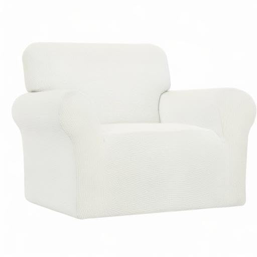 Easy-Going Stretch Chair Sofa Slipcover 1-Piece Couch Sofa Cover Furniture Protector Soft with Elastic Bottom for Kids, Pet. Spandex Jacquard Fabric Small Checks (Chair, Cream)