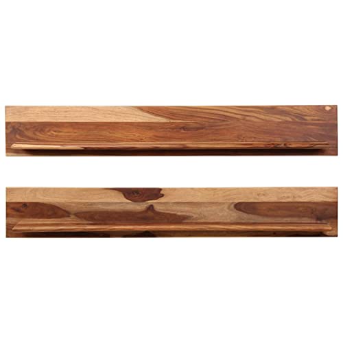 vidaXL 2X Solid Sheesham Wood Wall Shelves Heavy Duty Natural Grain Floating Storage Rack Wall-Mounted Shelf Plank66.5