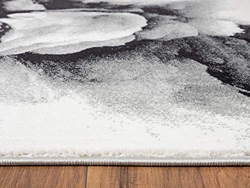 Abani Rugs Modern 5'3"x7'6" Black & White Floral Swirl Area Rug - Contemporary Geometric 3D Rug, Arto Collection