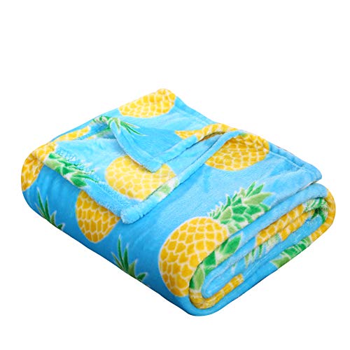 Elegant Comfort Velvet Touch Ultra Plush Christmas Holiday Printed Fleece Throw/Blanket-50 x 60inch, (Pineapple)