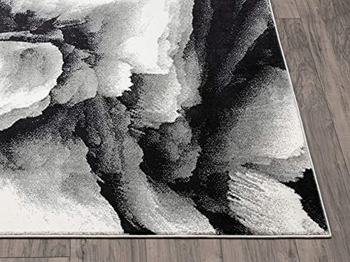 Abani Rugs Modern 5'3"x7'6" Black & White Floral Swirl Area Rug - Contemporary Geometric 3D Rug, Arto Collection