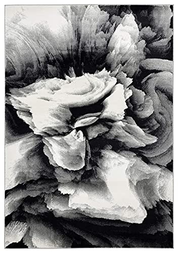 Abani Rugs Modern 5'3"x7'6" Black & White Floral Swirl Area Rug - Contemporary Geometric 3D Rug, Arto Collection