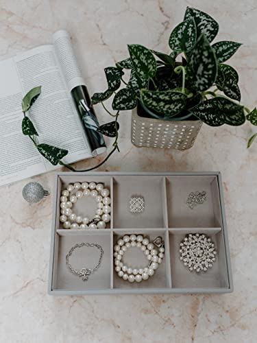Vlando Miller Jewelry Tray-Six compartment,Multiple Color Combinations, Large Capacity Multi-Layer Design and Fashion(Grey)
