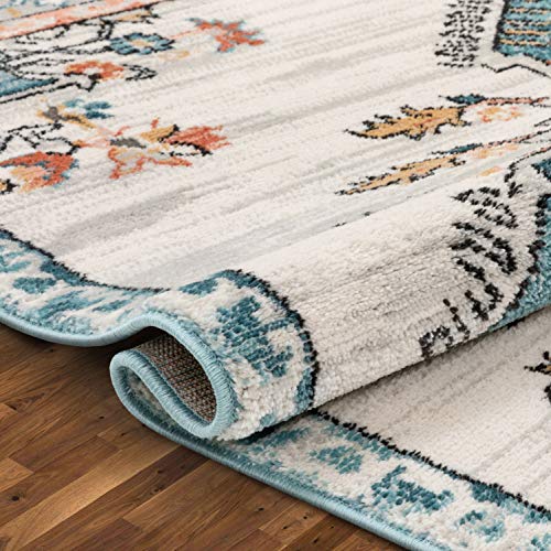 Well Woven Indira Manor Vintage Bohemian Medallion Oriental Blue 8x10 (7'10" X 9'10") Area Rug