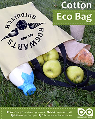 Personalized.Design Tote Bag ''Quidditch - Hogwarts. Est.1092'' - Harry Potter Cotton Canvas Organic Shoulder Craft Bag - Christmas Gifts Purse, Beige (ECBG-007)