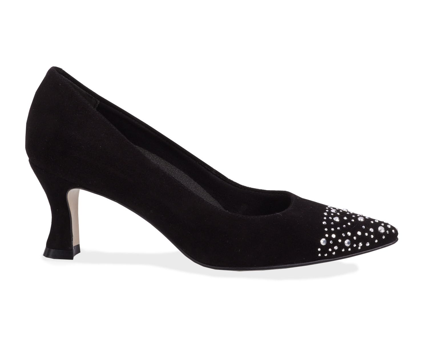 Ros Hommerson Women's Sadee Comfort Sculpted Heel Pump with Rhinestones Black Kid Suede 8.5 US Wide (D)