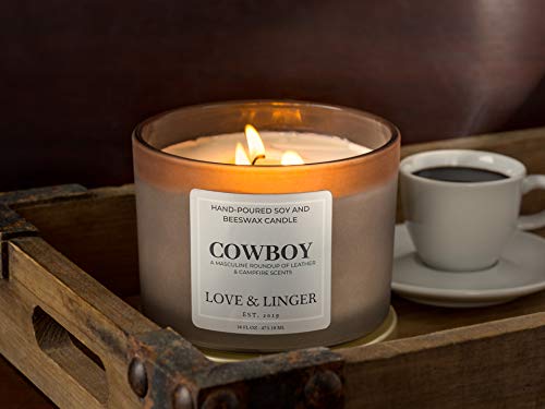 Leather Scented Candles | Campfire Scented Candles | Luxury Soy & Beeswax Candles for Home | 16 oz. Large Jar 3 Wick Candle | Masculine Candle | Manly Candles For Home | Scented Candles for Men