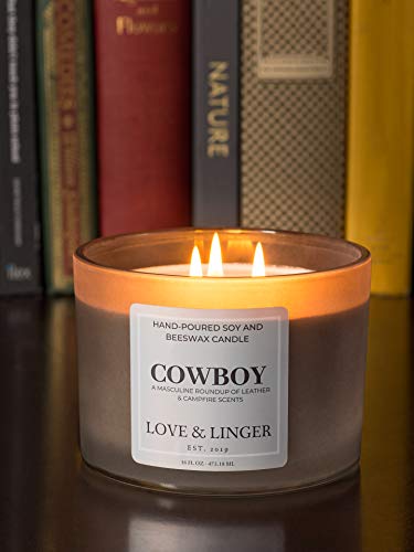 Leather Scented Candles | Campfire Scented Candles | Luxury Soy & Beeswax Candles for Home | 16 oz. Large Jar 3 Wick Candle | Masculine Candle | Manly Candles For Home | Scented Candles for Men