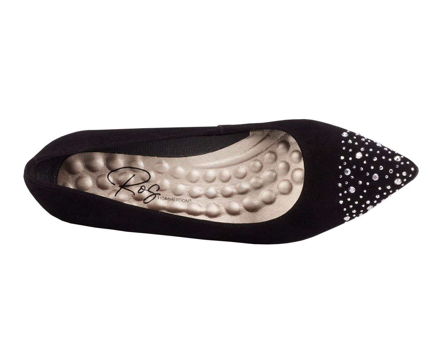 Ros Hommerson Women's Sadee Comfort Sculpted Heel Pump with Rhinestones Black Kid Suede 8.5 US Wide (D)