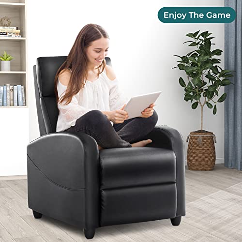 SMUG Recliner Chair for Adults, Massage PU Leather Recliner Sofa for Living Room, Adjustable Home Theater Seating with Padded Seat Backrest, Small Reclining Chair for Small Space (Light Black)