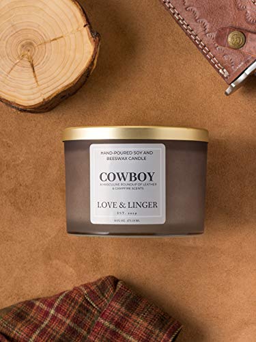 Leather Scented Candles | Campfire Scented Candles | Luxury Soy & Beeswax Candles for Home | 16 oz. Large Jar 3 Wick Candle | Masculine Candle | Manly Candles For Home | Scented Candles for Men