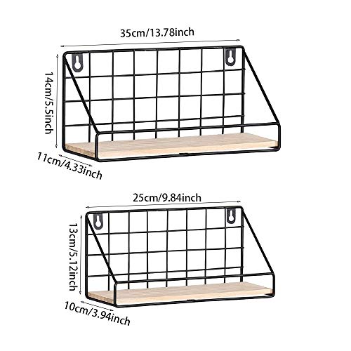 Black Floating Shelves Wall Mounted Set of 2 Rustic Wood Storage Hanging Shelf for Bedroom Bathroom Living Room Kitchen Office