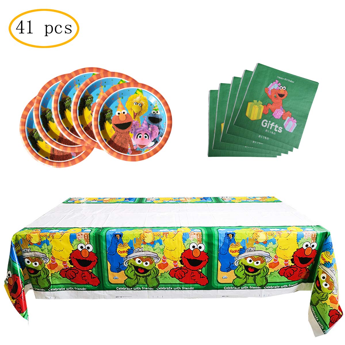 Sesame Stre Themed Party Supplies, 20 Plates, 20 Napkins and 1 Tablecloth.