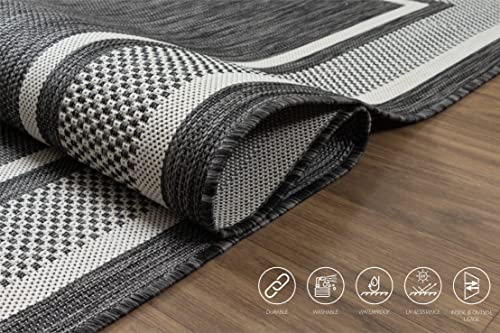Adiva Rugs Outdoor Indoor Area Rug, Weather Resistant, Easy to Clean, Stain Resistant Floor Mat for Dining Room, Backyard, Deck, Patio (Pebble Weiss, 5'3" x 7')