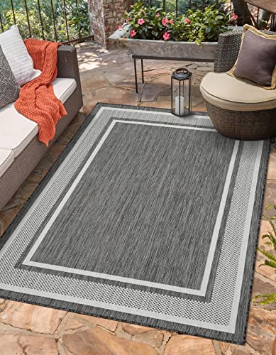 Adiva Rugs Outdoor Indoor Area Rug, Weather Resistant, Easy to Clean, Stain Resistant Floor Mat for Dining Room, Backyard, Deck, Patio (Pebble Weiss, 5'3" x 7')