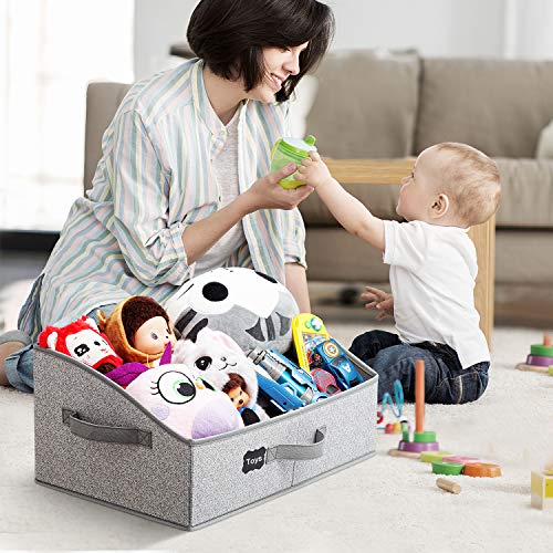 artsdi Set of 4 Large Capacity Storage Bins and Baskets with Handles, Closet Shelf Organizer Bins, Foldable Trapezoid Storage Box for Shelves,Clothes,Baby Toiletry,Toys,Towel,DVD,Book, Jumbo,Gray