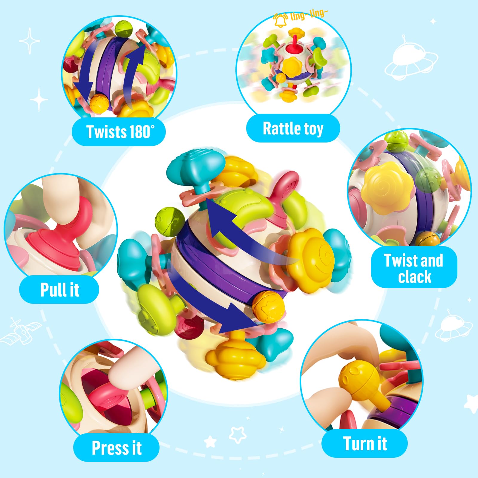 2PCS Teething Toy for Babies 0-6-12 Month Infant Teether Relief Toy for Baby 3-6-12-18 Month Montessori Development TV Remotes Sensory Toy for Newborn 7 8 9 Month Birthday Easter Gift for 1 Year Old