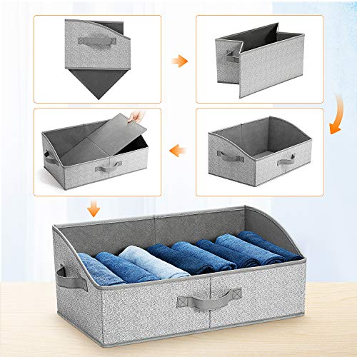 artsdi Set of 4 Large Capacity Storage Bins and Baskets with Handles, Closet Shelf Organizer Bins, Foldable Trapezoid Storage Box for Shelves,Clothes,Baby Toiletry,Toys,Towel,DVD,Book, Jumbo,Gray