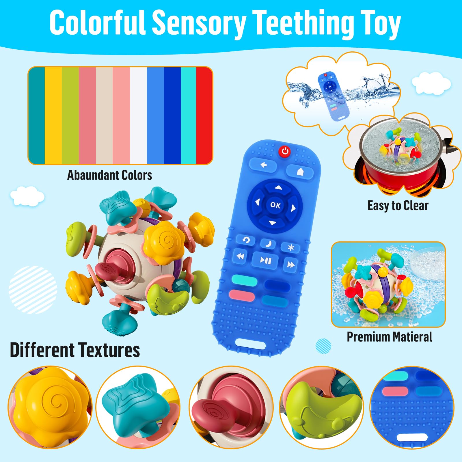 2PCS Teething Toy for Babies 0-6-12 Month Infant Teether Relief Toy for Baby 3-6-12-18 Month Montessori Development TV Remotes Sensory Toy for Newborn 7 8 9 Month Birthday Easter Gift for 1 Year Old