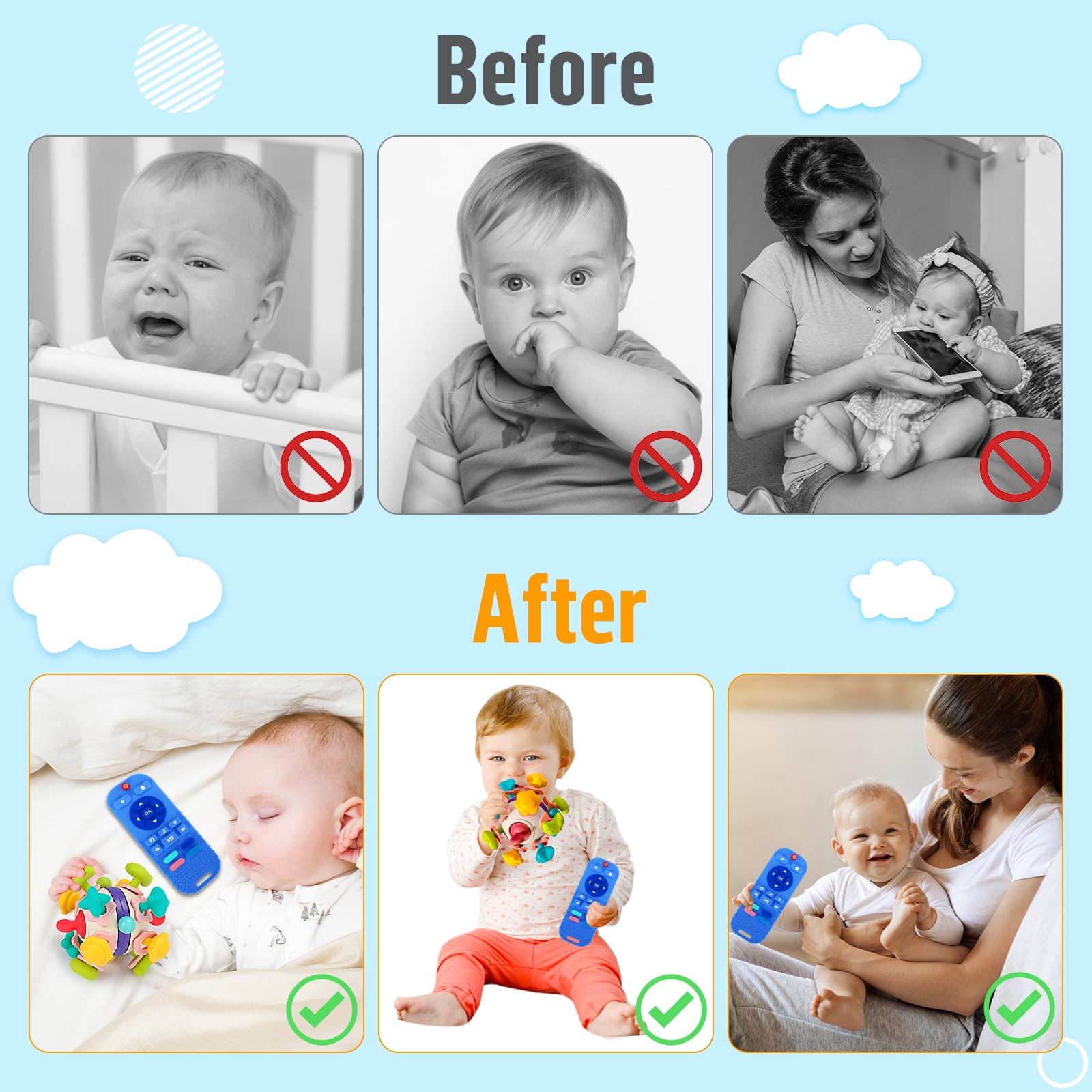 2PCS Teething Toy for Babies 0-6-12 Month Infant Teether Relief Toy for Baby 3-6-12-18 Month Montessori Development TV Remotes Sensory Toy for Newborn 7 8 9 Month Birthday Easter Gift for 1 Year Old