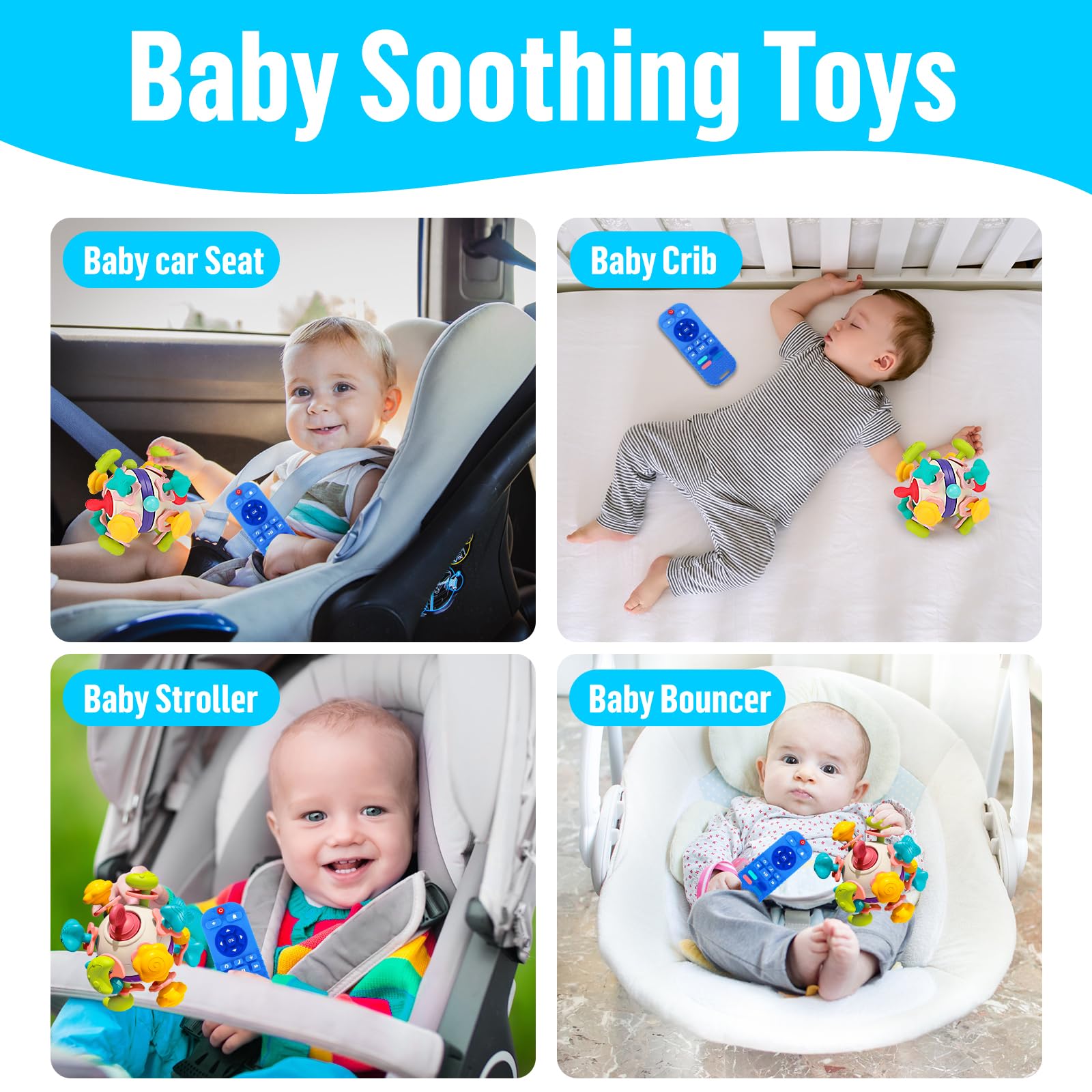 2PCS Teething Toy for Babies 0-6-12 Month Infant Teether Relief Toy for Baby 3-6-12-18 Month Montessori Development TV Remotes Sensory Toy for Newborn 7 8 9 Month Birthday Easter Gift for 1 Year Old
