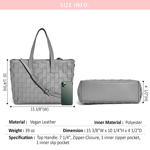 Like Dreams Women's Large Vegan Leather Woven Quilted Top Handle Missy Fashion Tote Bag (Blue Grey)