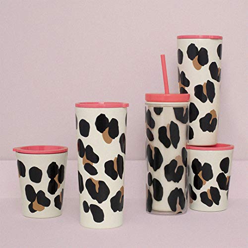 Kate Spade New York Insulated Tumbler with Reusable Straw, Leopard Print 20 Ounce Acrylic Travel Cup with Lid, Forest Feline