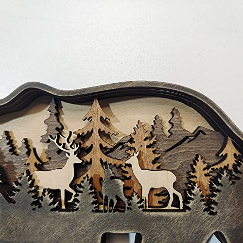 Yinuoday Bear and Mountains Layered Wooden Home Decor Forest Animal Wide Woods-Wall Art Home Decoration for Shelf Table