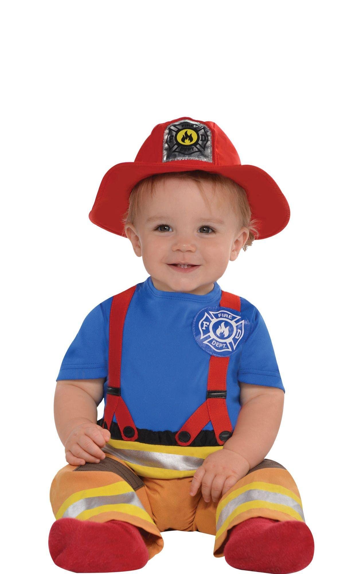 First Firefighter Costume Set (6-12 Months) Pack Of 1 - Adorable Multicolor Polyester Fireman Outfit For Baby - Perfect For Toddlers' Dress-Up Play, Photoshoots & Special Occasions