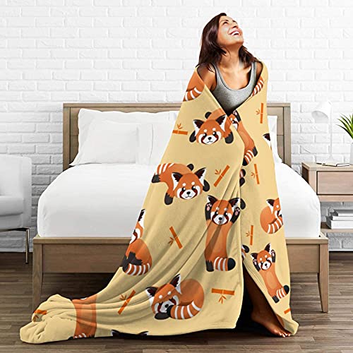 PAVQWEJ Flannel Fleece Throw Blanket,Cute Red Panda and Bamboo Home Decor Perfect for Bed and Sofa Blankets with Pillowcase Cover(18"x 18") for All Season Microfiber Durable Couch Blankets(50"x 40")