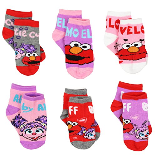 Sesame Street Girls 6 pack Quarter Socks (2-4 Toddler (Shoe: 4-7), 6 pk Elmo Abby)