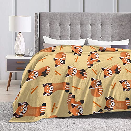PAVQWEJ Flannel Fleece Throw Blanket,Cute Red Panda and Bamboo Home Decor Perfect for Bed and Sofa Blankets with Pillowcase Cover(18"x 18") for All Season Microfiber Durable Couch Blankets(50"x 40")