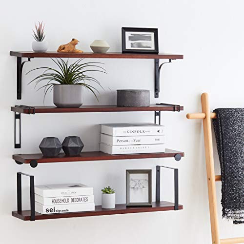 Coral Flower Floating Shelves Wall Mounted, 31", Rustic Wood Wall Storage Shelves for Home Decor Bedroom, Living Room, Bathroom, Kitchen, Office, Black and Brown