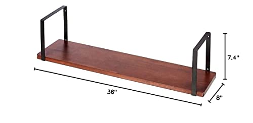 Coral Flower Floating Shelves Wall Mounted, 31", Rustic Wood Wall Storage Shelves for Home Decor Bedroom, Living Room, Bathroom, Kitchen, Office, Black and Brown