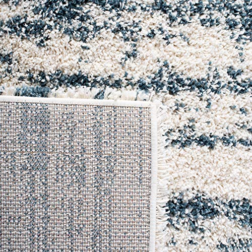 SAFAVIEH Hudson Shag Collection 7' Square Ivory / Slate Blue SGH299A Modern Abstract Non-Shedding Living Room Bedroom Dining Room Entryway Plush 2-inch Thick Area Rug