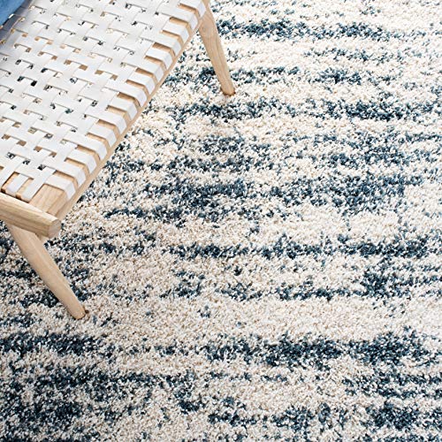 SAFAVIEH Hudson Shag Collection 7' Square Ivory / Slate Blue SGH299A Modern Abstract Non-Shedding Living Room Bedroom Dining Room Entryway Plush 2-inch Thick Area Rug