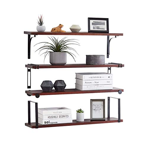 Coral Flower Floating Shelves Wall Mounted, 31", Rustic Wood Wall Storage Shelves for Home Decor Bedroom, Living Room, Bathroom, Kitchen, Office, Black and Brown