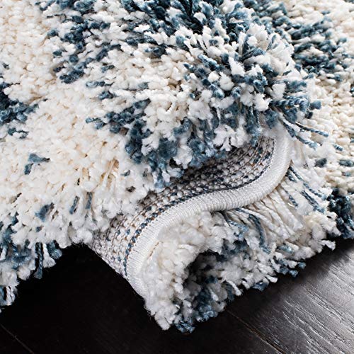 SAFAVIEH Hudson Shag Collection 7' Square Ivory / Slate Blue SGH299A Modern Abstract Non-Shedding Living Room Bedroom Dining Room Entryway Plush 2-inch Thick Area Rug