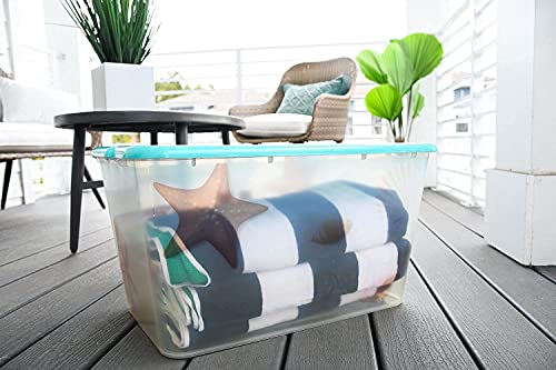 SIMPLYKLEEN 14.5-gal. Reusable Stacking Plastic Storage Containers with Lids, Seaside Beach (Pack of 4) Made in the USA