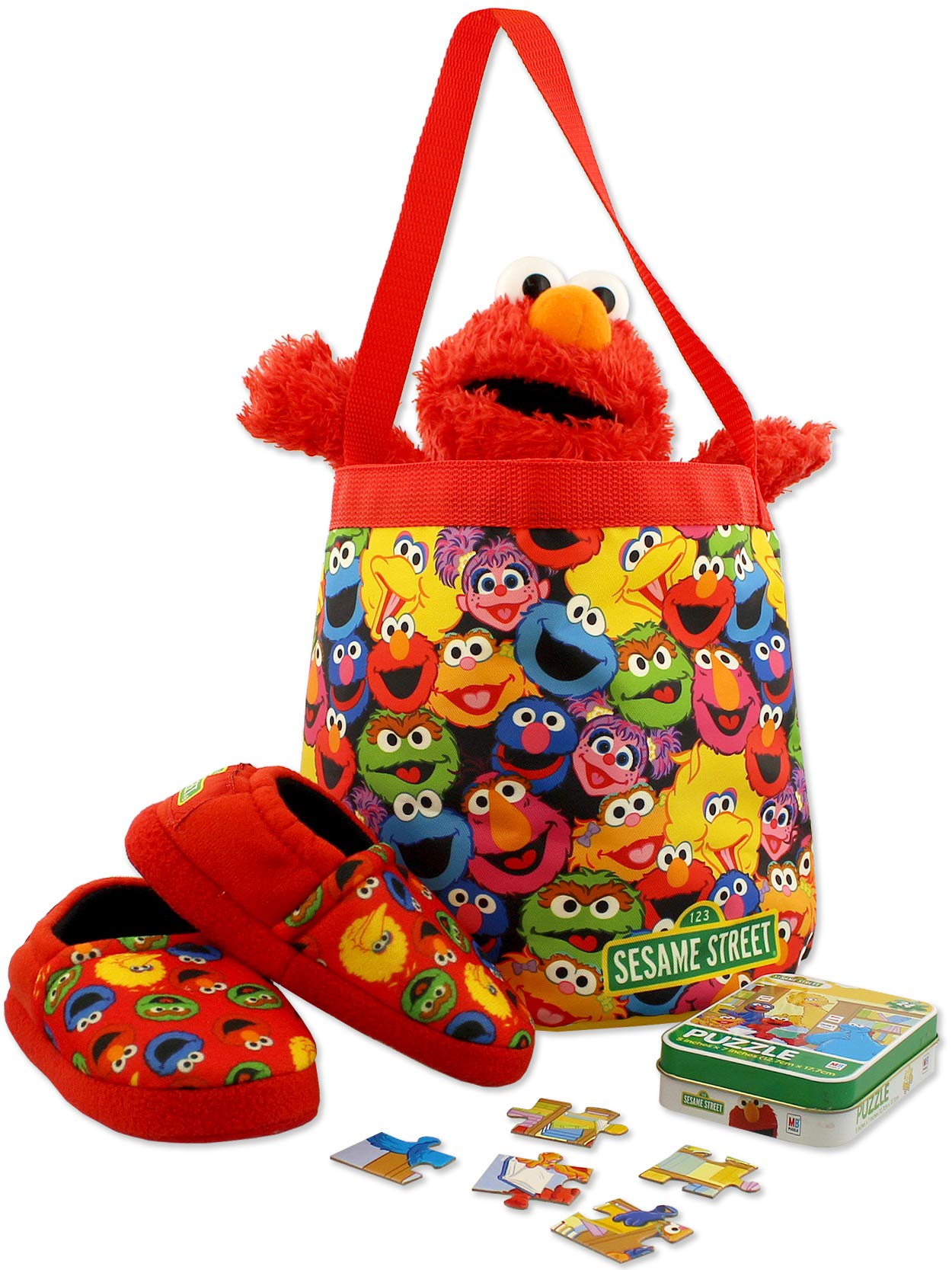 Sesame Street Elmo Boys Girls Collapsible Nylon Gift Basket Bucket Tote Bag (One Size, Red/Multi)