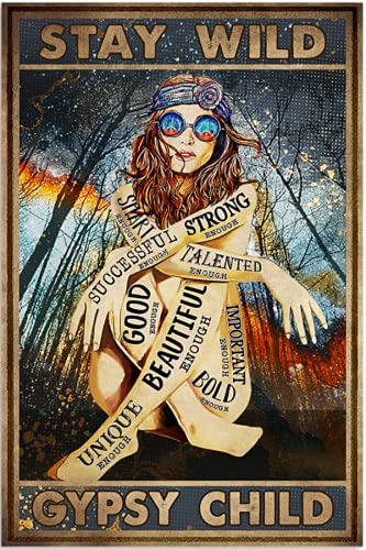 Girl Stay Wild Gypsy Poster Wall Decor Vintage Metal Tin Signs Coffee Shop Plate Iron Painting Warn Retro Novelty Funny Humorous Bar Pub Man Cave Garage Restaurant Kitchen Tin Sign Wall 8x12 Inch