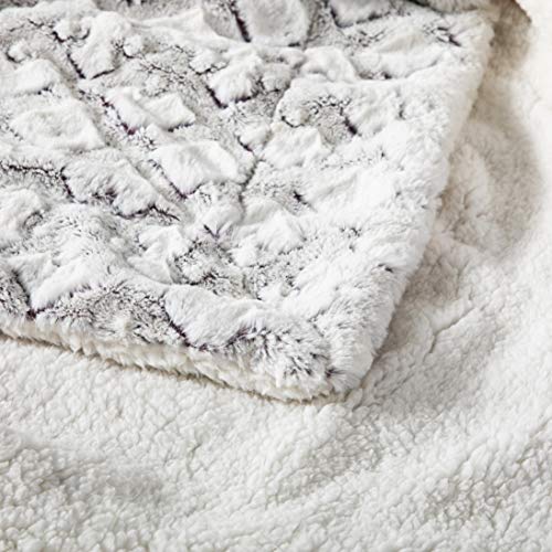 DaDa Bedding Luxury White Faux Fur Throw Blanket - Dreamy Milky Way Cloud Purple Undertone Embossed Sherpa Backside - Super Soft Warm Cozy Plush Fluffy - 63" x 90"