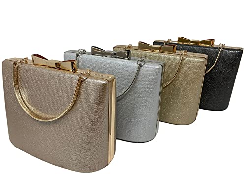 Cirilla Women PU Evening Bag Clutch Purse Crossbody Bag with Bow-style lock for Wedding Cocktail Party Banquet (SILVER)