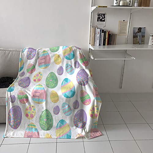 Throw Blanket for Baby/Adults/Boys/Girls Happy Easter Colorful Eggs Cozy Flannel Bed Blanket Lightweight for Couch Sofa, Travel, Camping, Picnic 39x49in