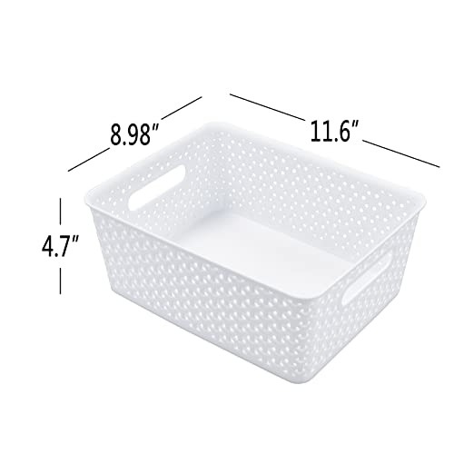 Inhouse Plastic Storage Baskets, White Plastic Bins Organizer, Set of 4
