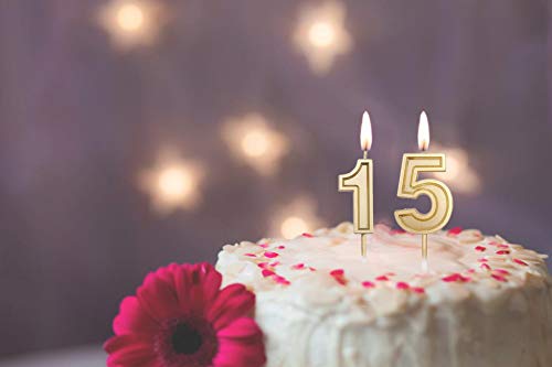 Bailym 15th Birthday Candles,Gold Number 15 Cake Topper for Birthday Decorations Party Decoration
