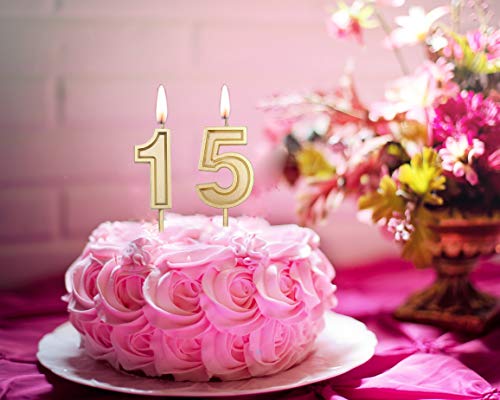 Bailym 15th Birthday Candles,Gold Number 15 Cake Topper for Birthday Decorations Party Decoration